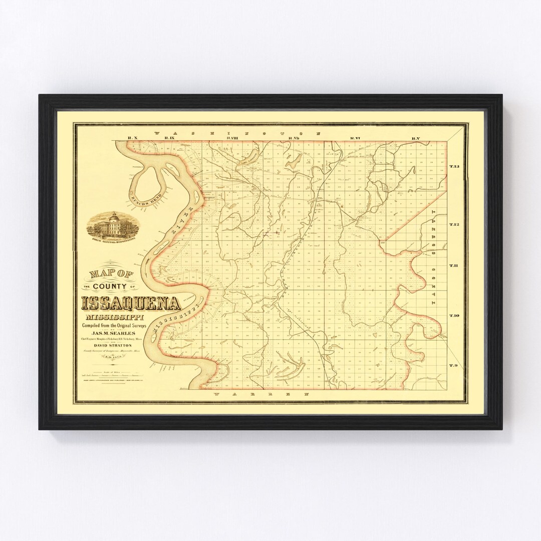 Issaquena County Map 1873, Vintage Issaquena County Map, Old Issaquena ...