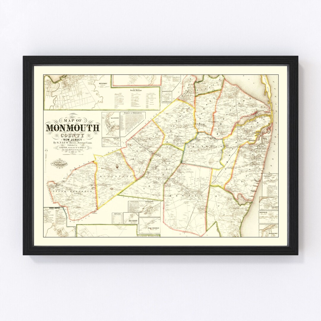 Monmouth County New Jersey Map 1861 Old Map of Monmouth County New ...