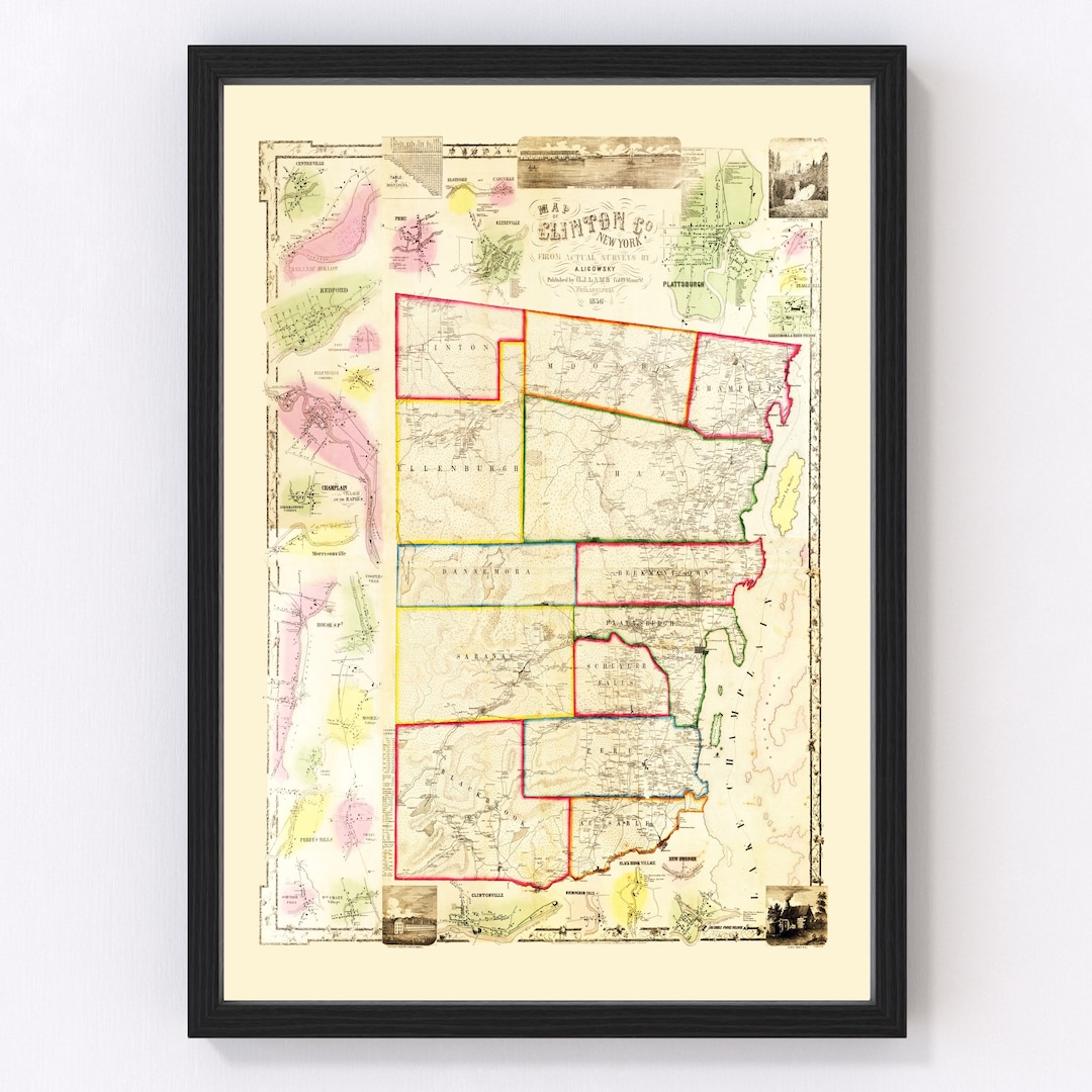 Clinton County Map 1856, Vintage Clinton County Map, Old Clinton County ...
