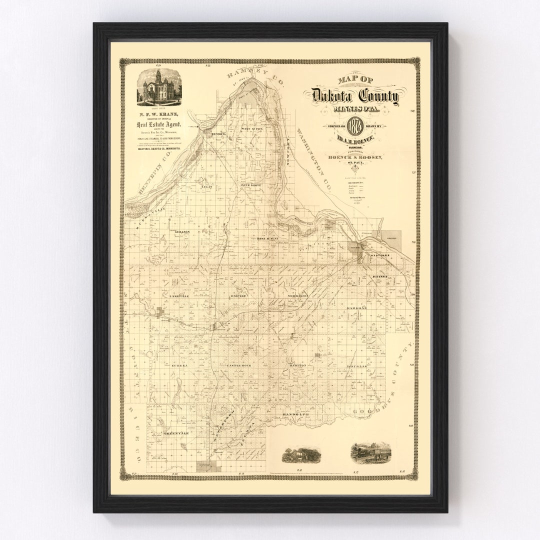 Dakota County Minnesota Map 1874 Old Map of Dakota County Minnesota Art ...