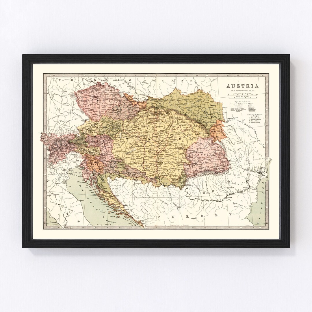 Austria Map 1871, Vintage Austria Map, Old Austria Art, Wall Art Gift ...