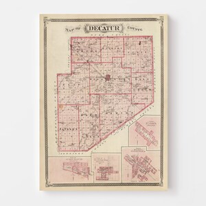 Decatur County IN Map 1876 Old Map of Greensburg Indiana Art Vintage ...