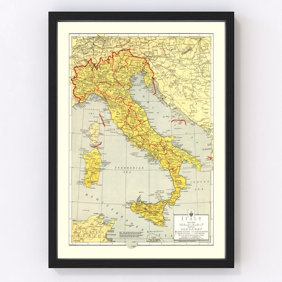 Italy Map Art Vintage Print From 1943 Old Italy Art - Etsy