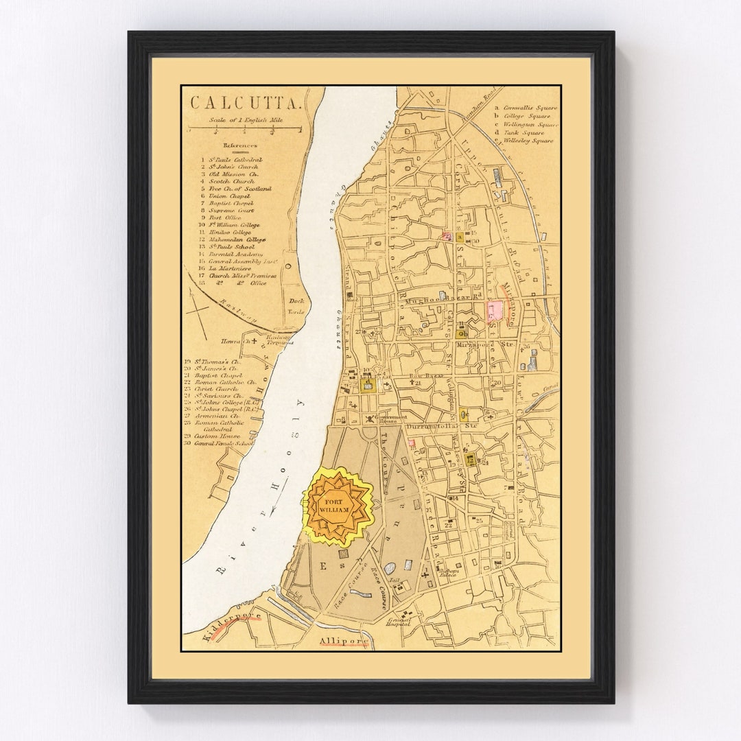 Calcutta Map 1862, Vintage Calcutta Map, Old Calcutta Art, Wall Art ...