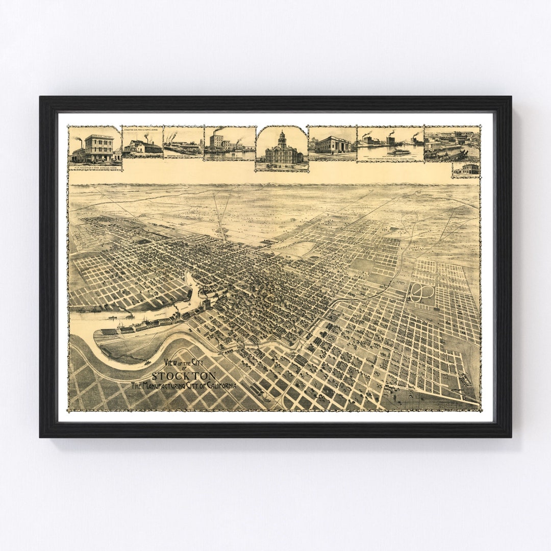 Stockton Map 1895, Vintage Stockton Map, Old Stockton California Art ...
