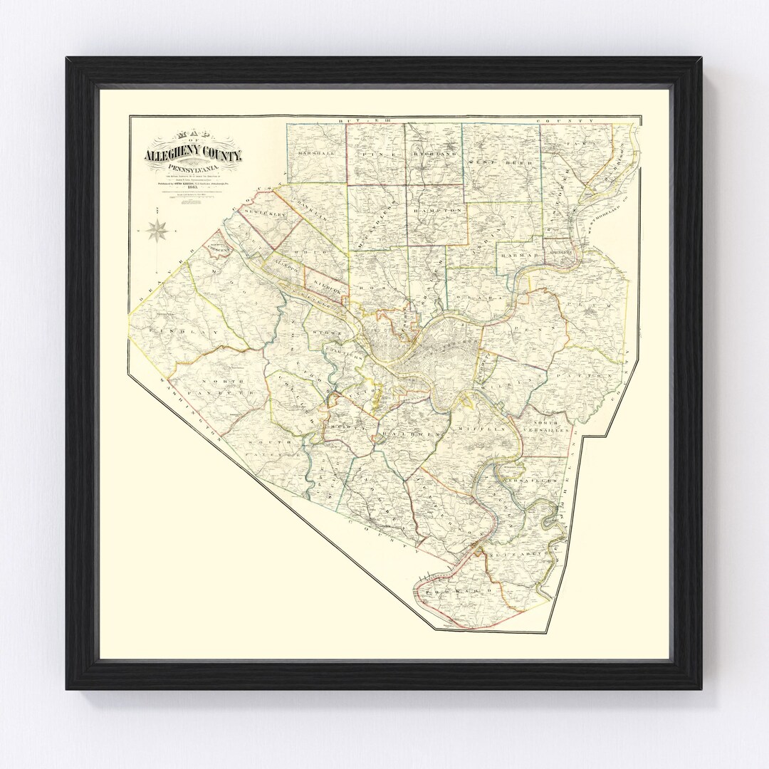 Allegheny County Map 1883, Vintage Allegheny County Map, Old Allegheny ...