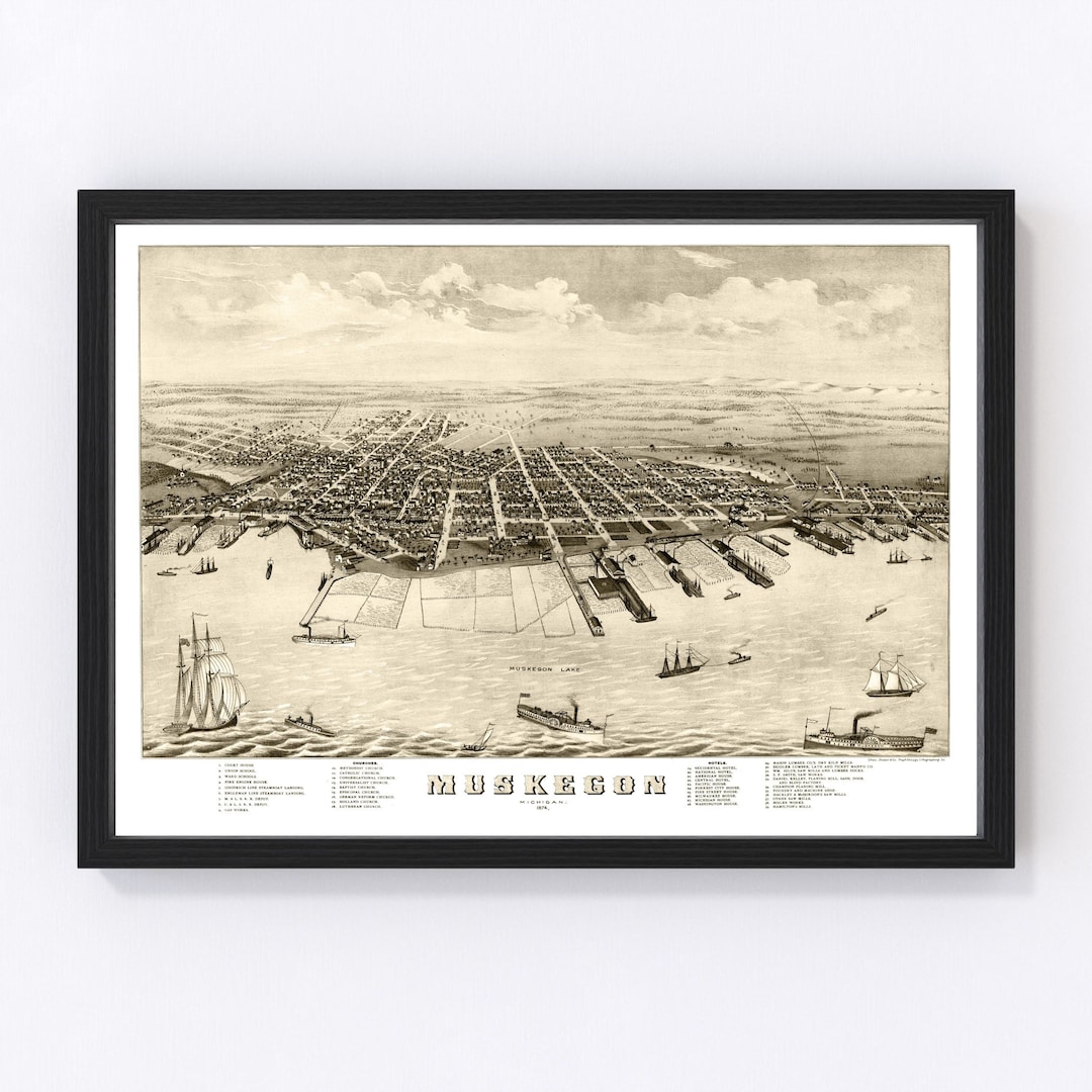 Muskegon Map 1874, Vintage Muskegon Map, Old Muskegon Michigan Art ...