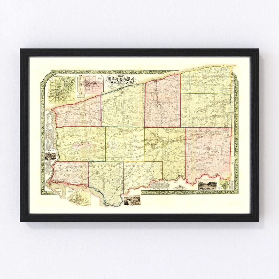 Niagara County Map 1852, Vintage Niagara County Map, Old Niagara County ...