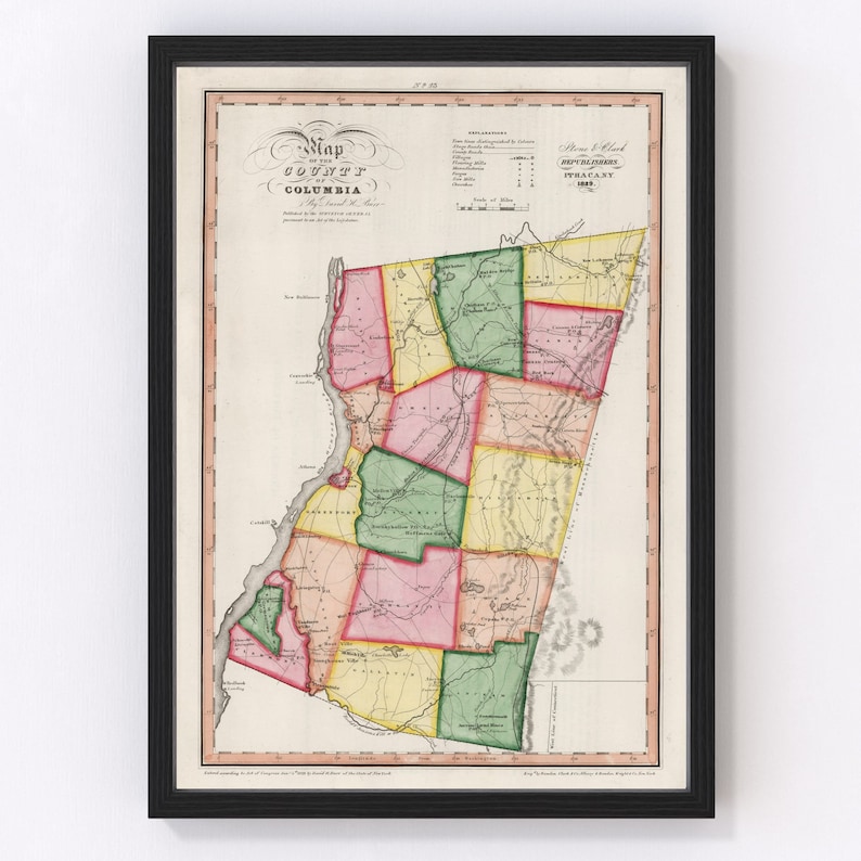 Columbia County NY Map 1839 Old Map of Hudson New York Art - Etsy