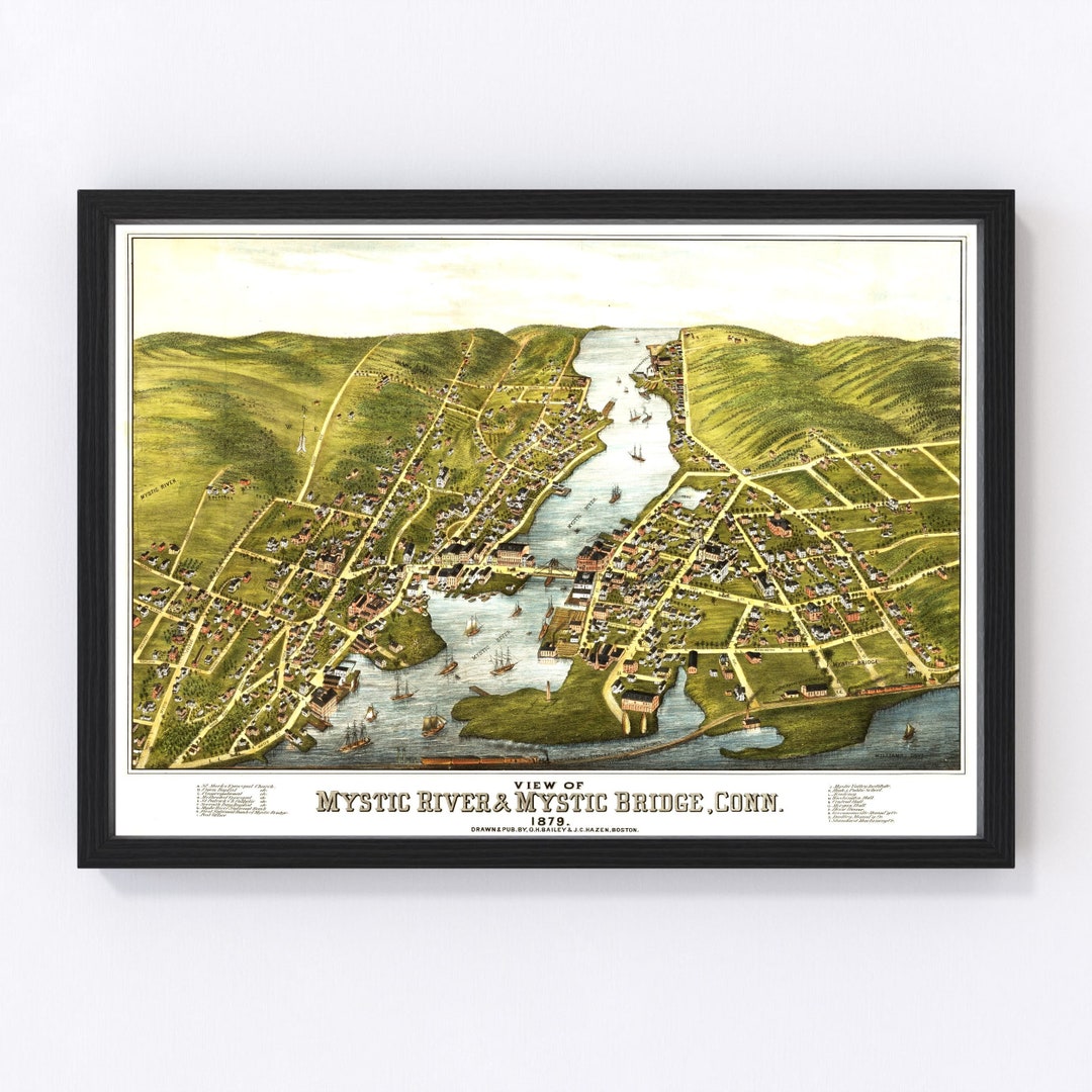 Mystic River Map 1879, Vintage Mystic River Map, Old Mystic River ...