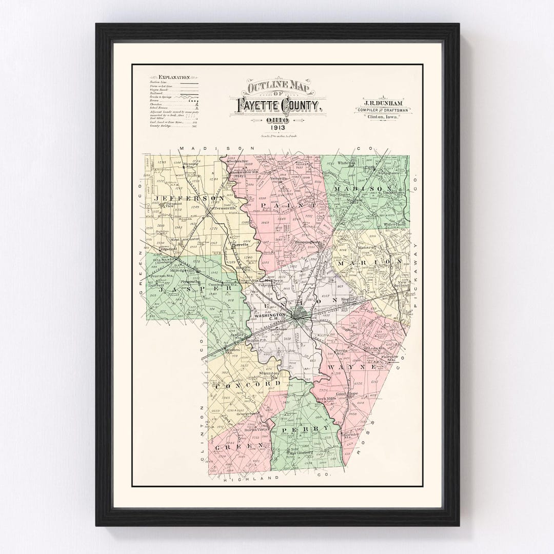 Fayette County Map 1913, Vintage Fayette County Map, Old Fayette County ...