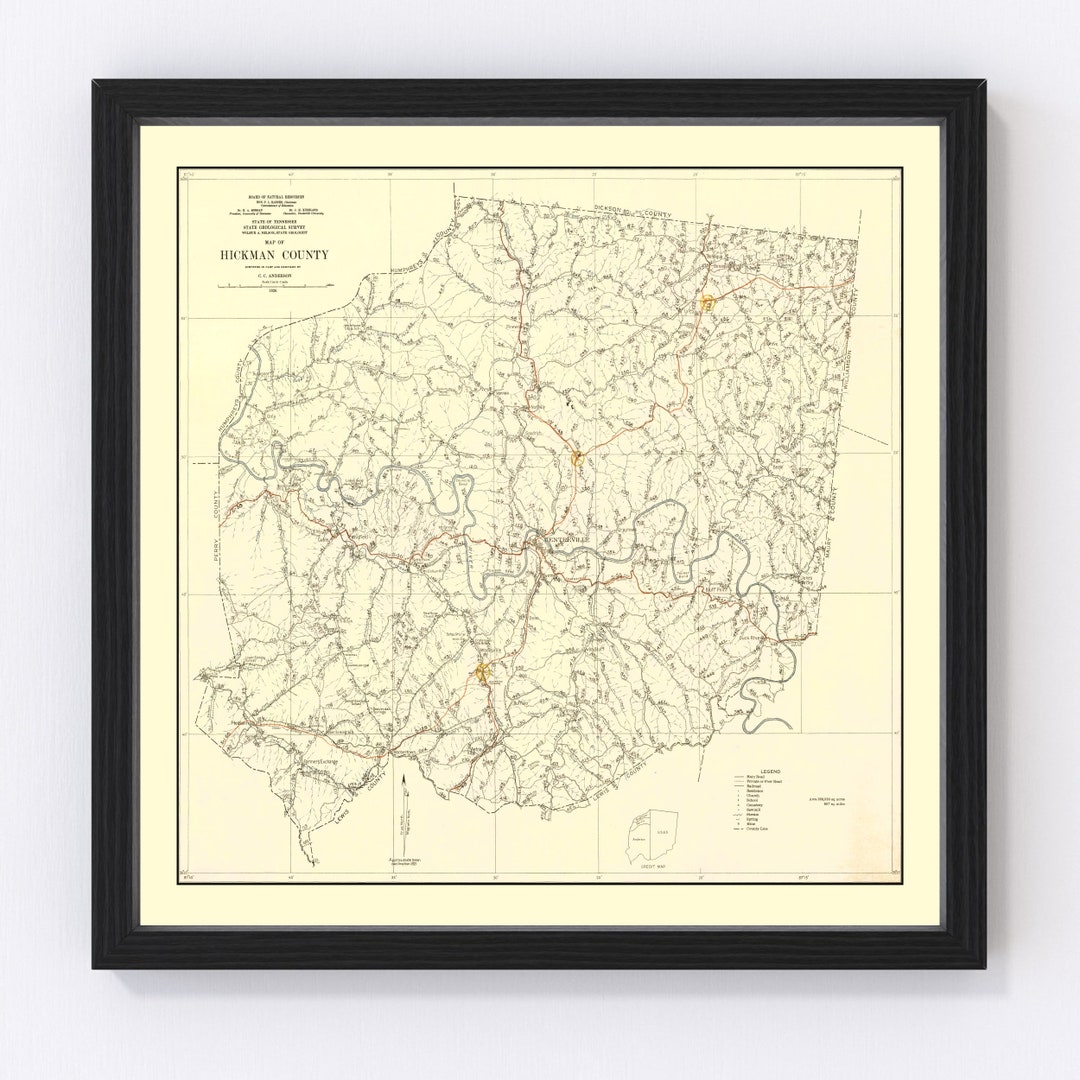 Hickman County Map 1926, Vintage Hickman County Map, Old Hickman County ...