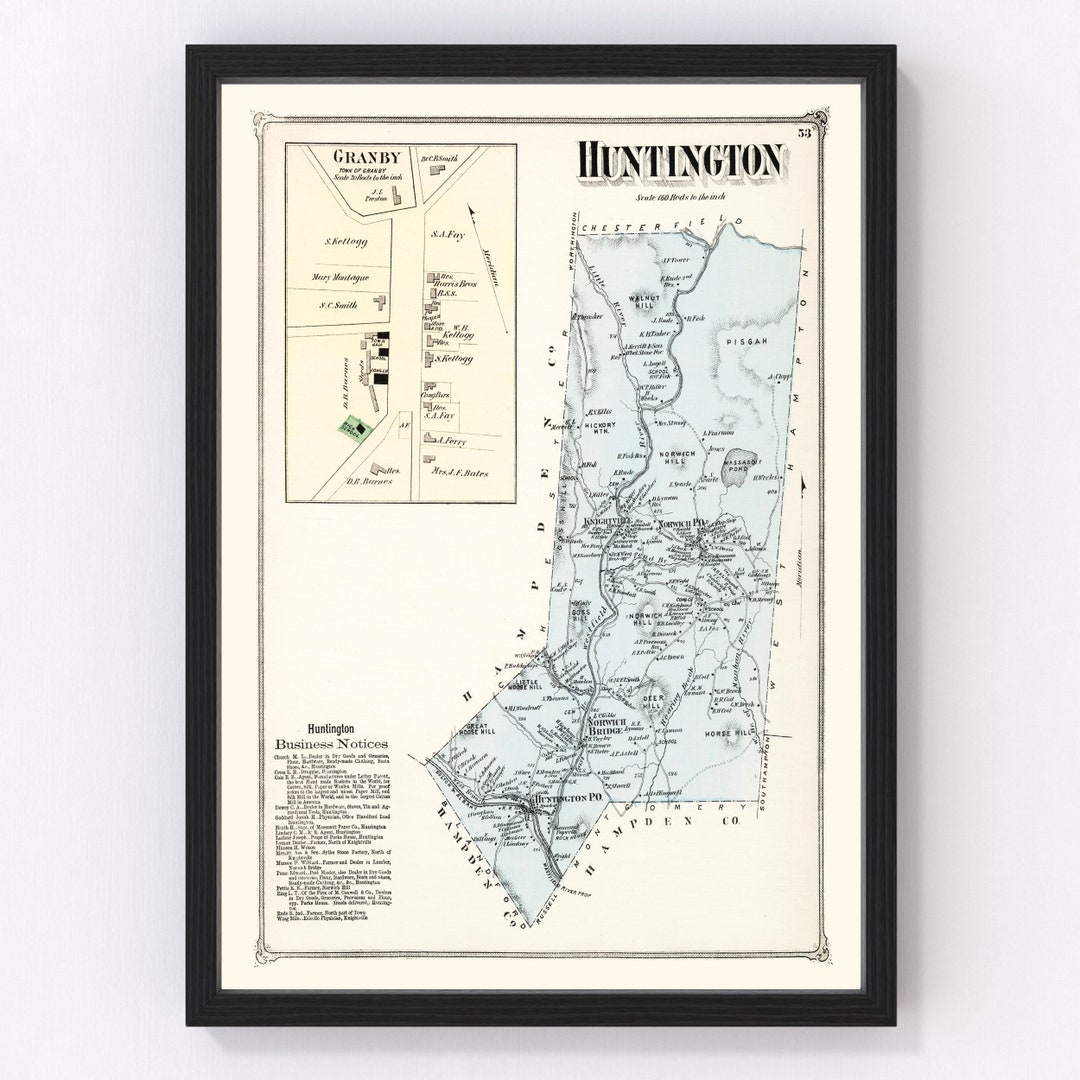 Huntington Map 1873, Vintage Huntington Map, Old Huntington ...