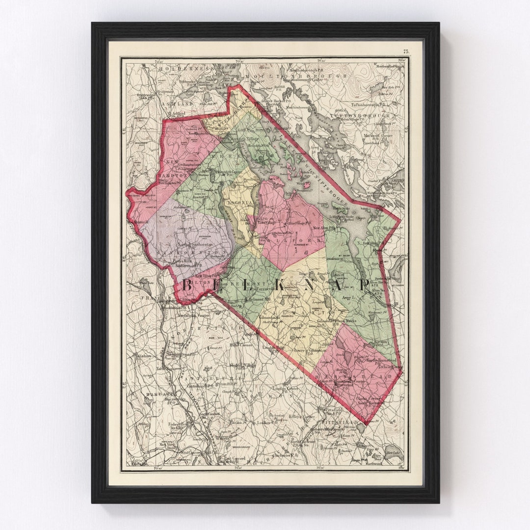 Belknap County Map 1877, Vintage Belknap County Map, Old Belknap County ...