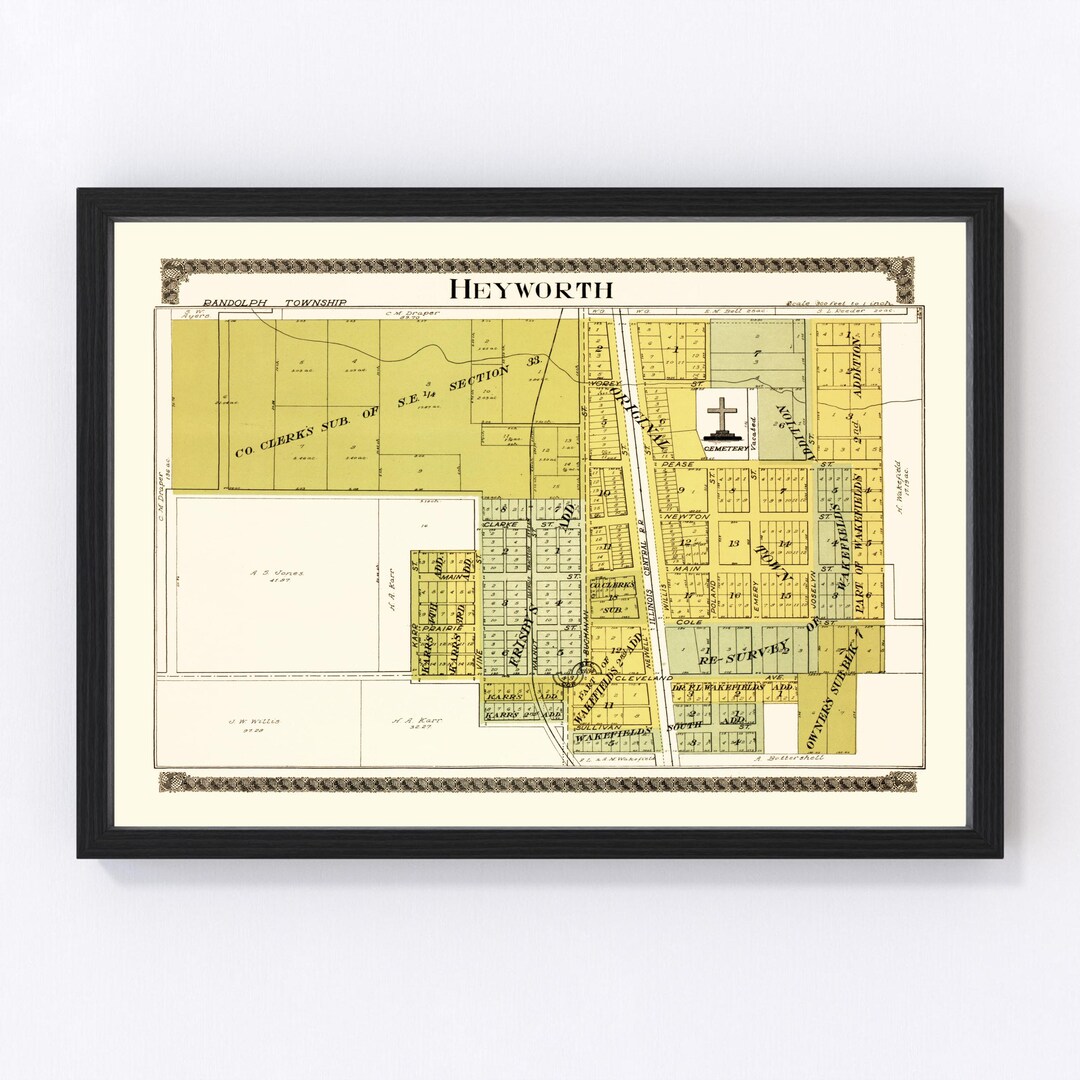 Heyworth Map 1914, Vintage Heyworth Map, Old Heyworth Illinois Art ...