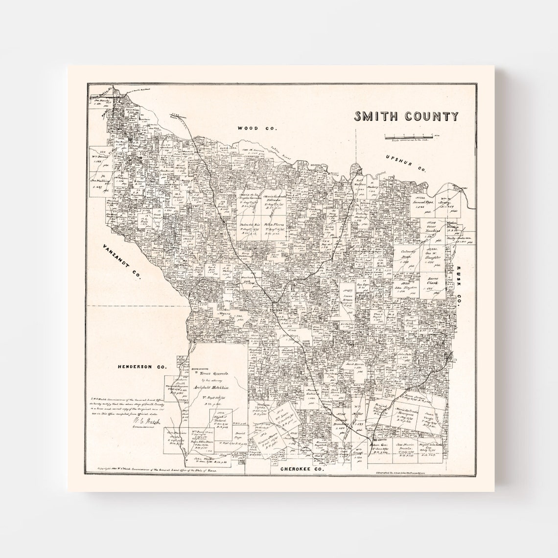 Smith County Texas Map 1880 - Old Map of Smith County Texas Art Vintage ...