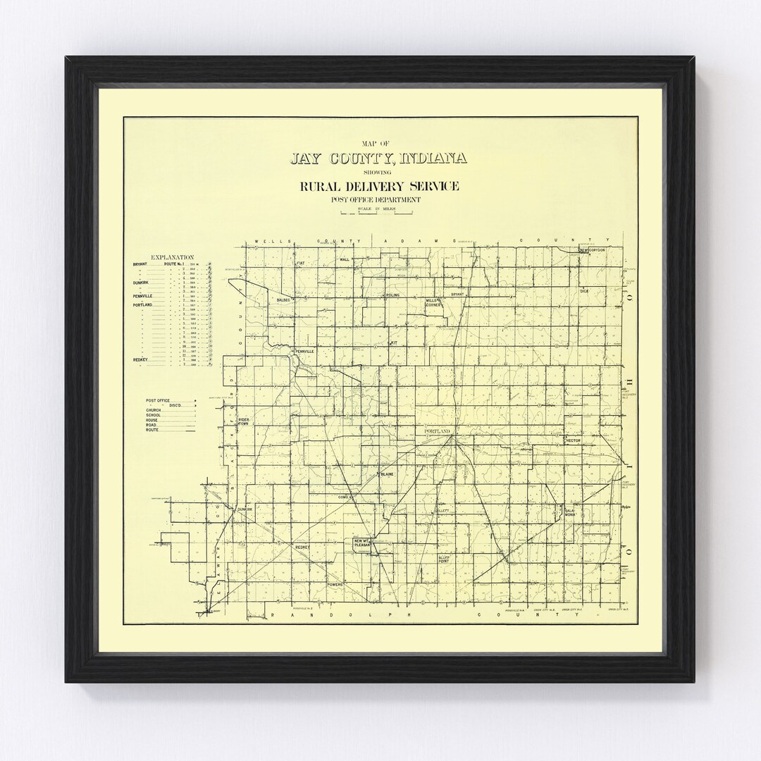 Jay County Map 1910, Vintage Jay County Map, Old Jay County Indiana Art ...
