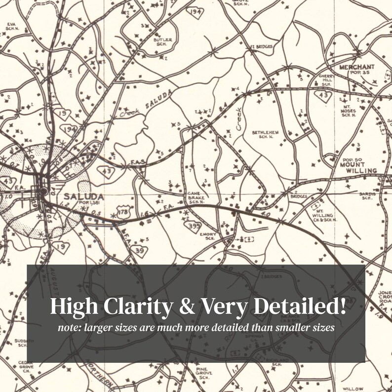 Saluda County Map 1939, Vintage Saluda County Map, Old Saluda County ...