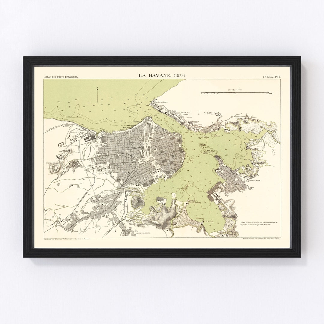 Havana Map 1879 Old Map of Havana Cuba Art Vintage Print Framed Wall ...