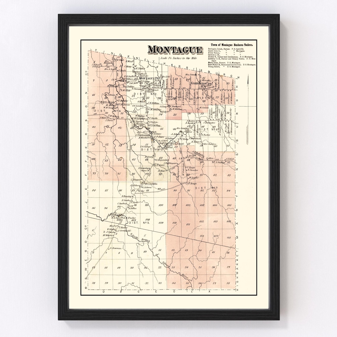 Montague Township Map 1875, Vintage Montague Township Map, Old Montague ...