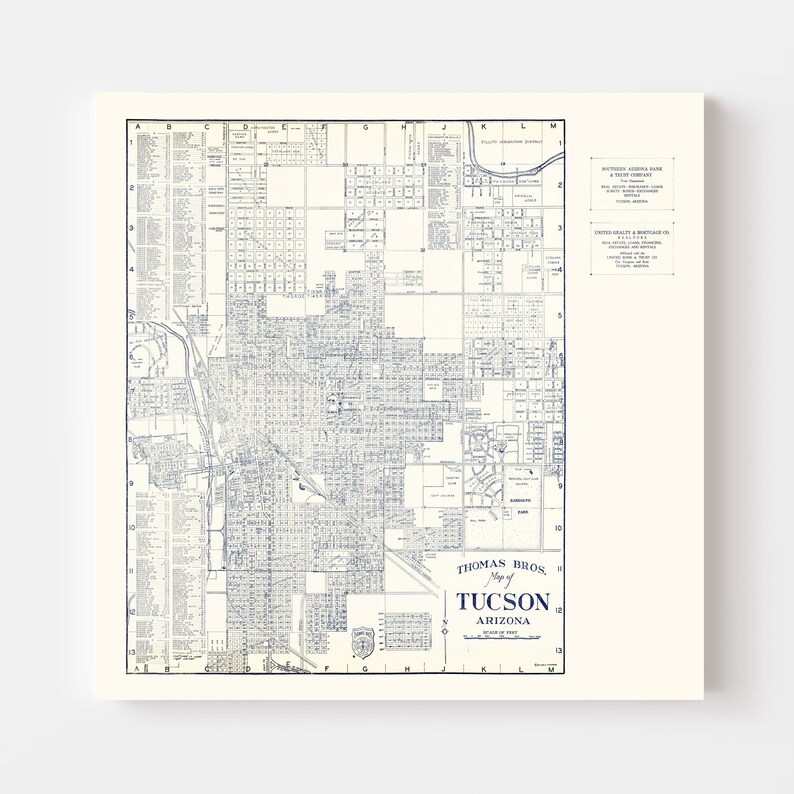 Tucson Map 1920, Vintage Tucson Map, Old Tucson Arizona Art, Wall Art ...