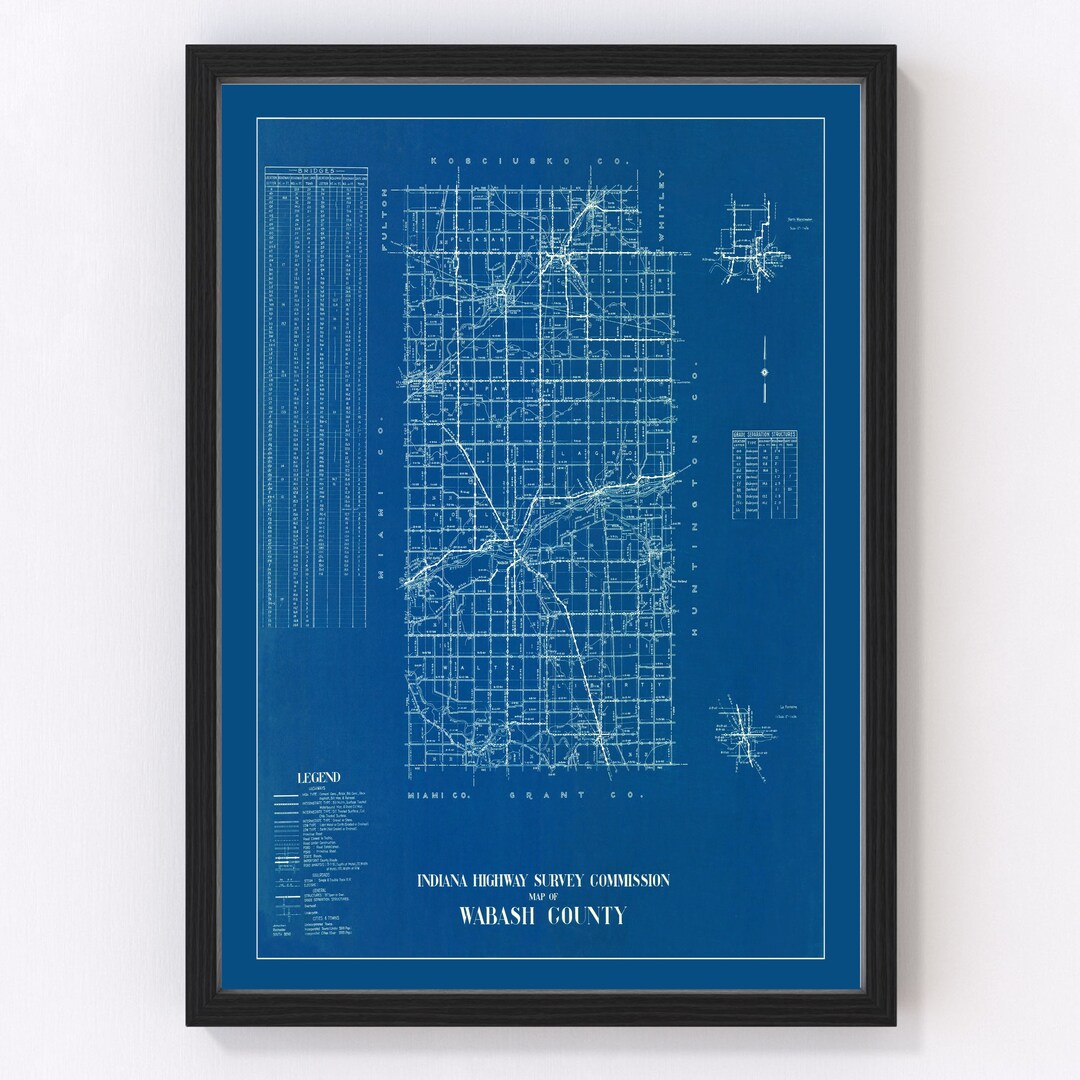 Wabash County Map 1936, Vintage Wabash County Map, Old Wabash County ...
