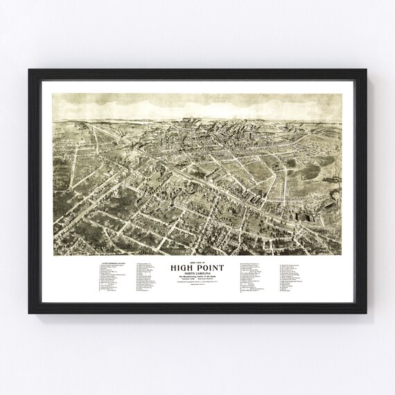 High Point Map 1913 Old Map of High Point North Carolina Art - Etsy