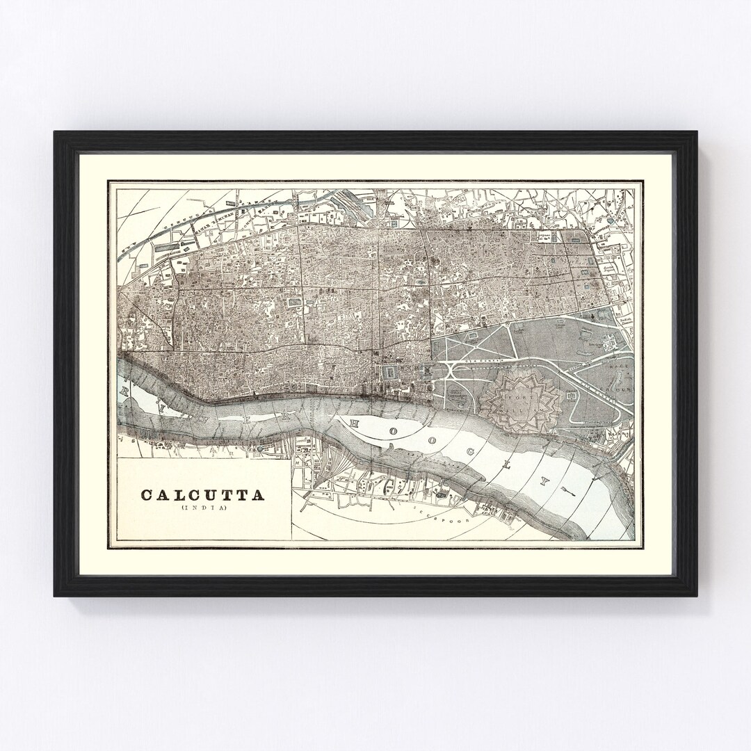 Calcutta Map 1893 Old Map of Calcutta India Art Vintage Print Framed ...