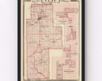 1876 Map of Clay County Indiana Staunton Brazil - Etsy