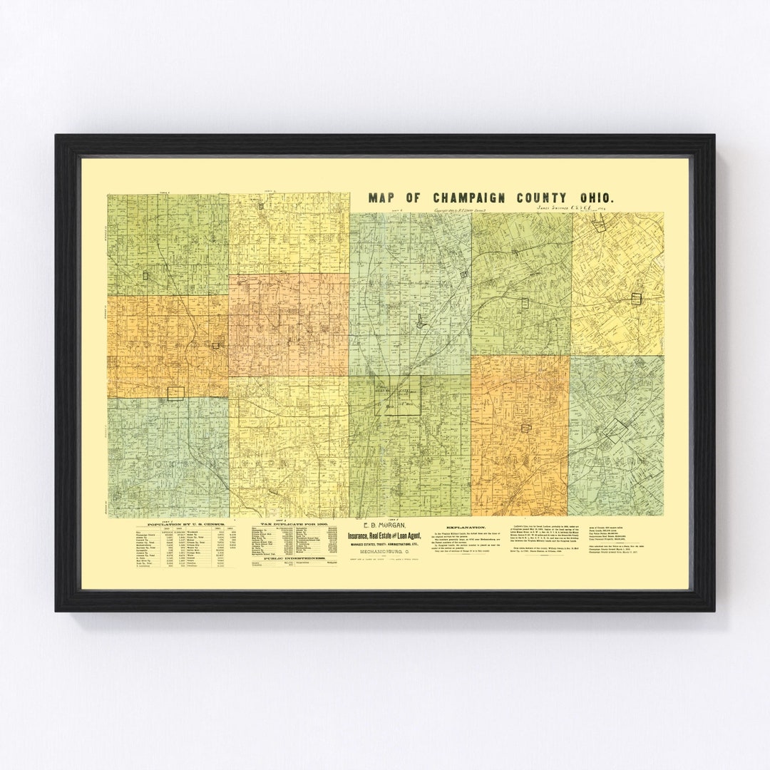 Champaign County Map 1894, Vintage Champaign County Map, Old Champaign ...