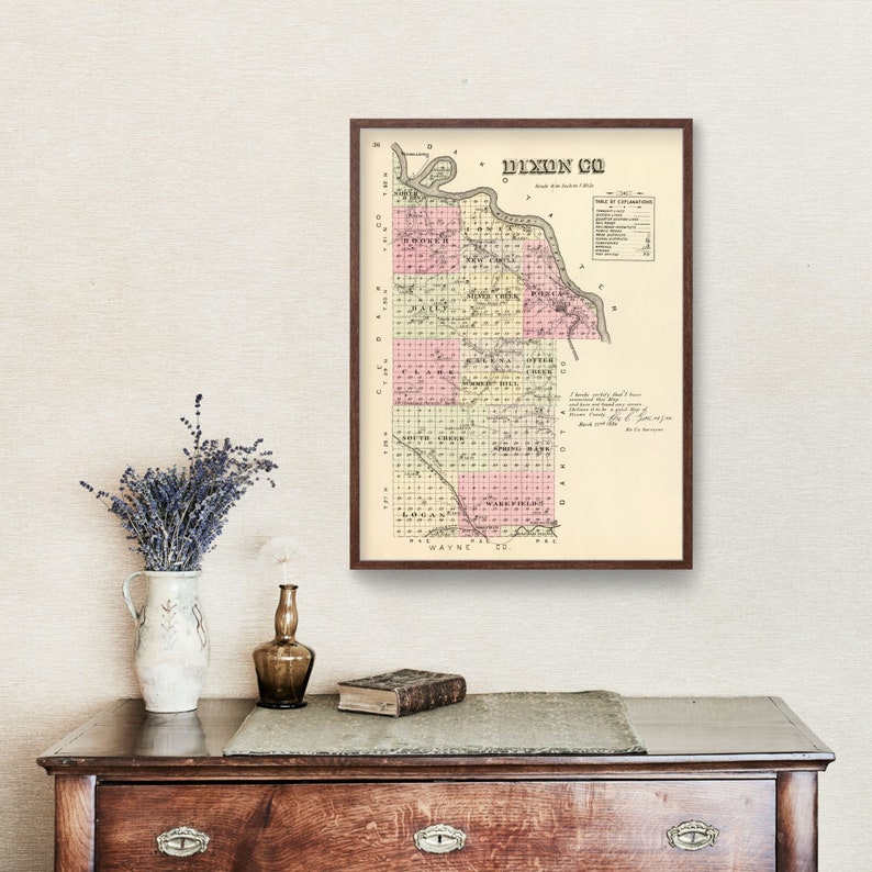 Dixon County NE Map 1885 Old Map of Ponca Nebraska Art - Etsy