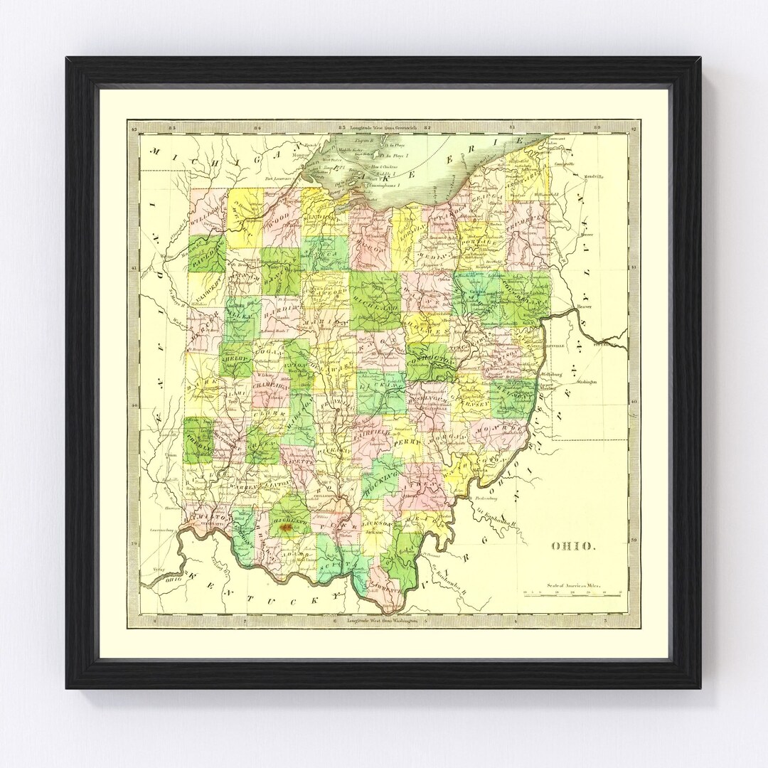 Ohio Map 1836 Old Map of Ohio Art Vintage Print Framed Wall Art Canvas ...