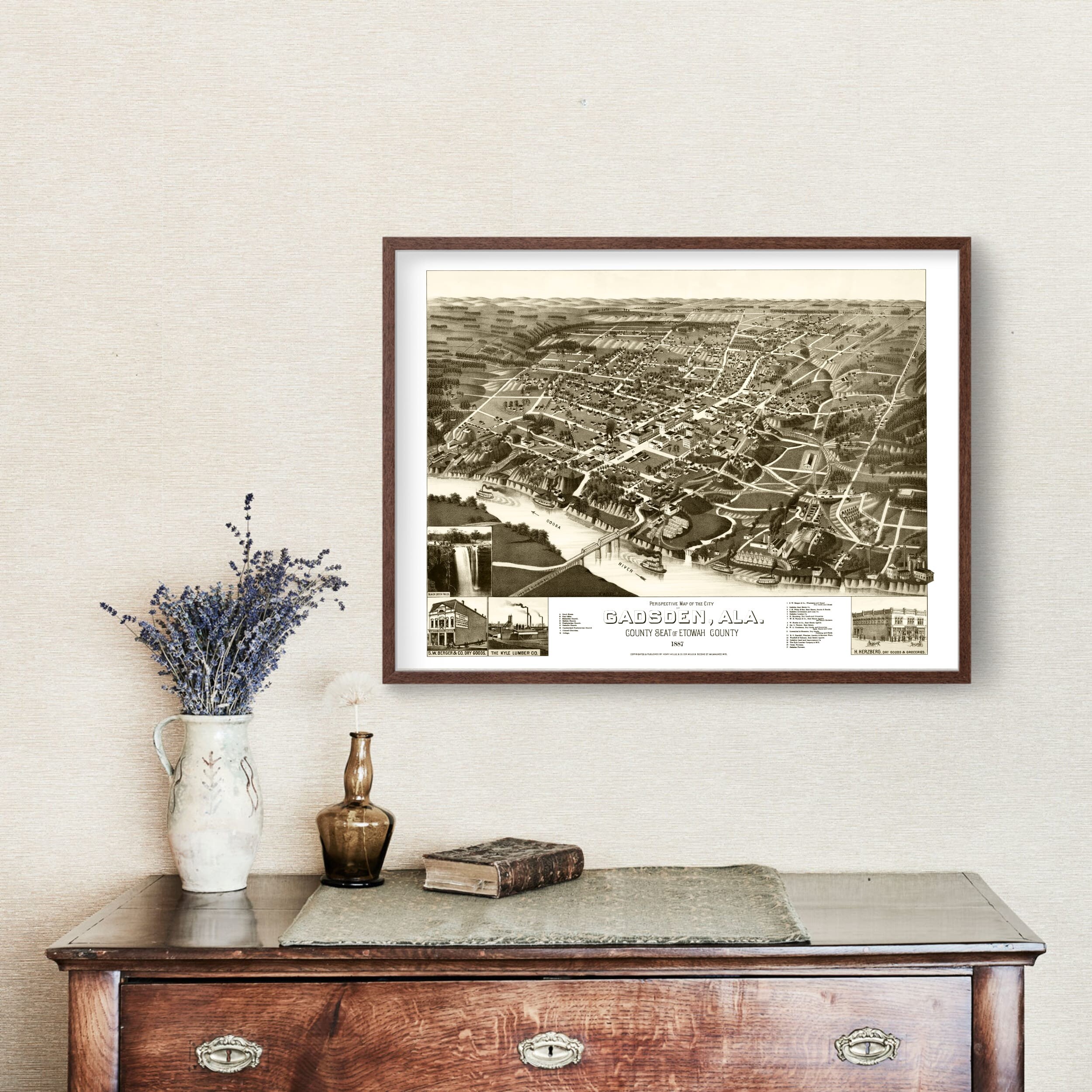 Gadsden Map 1887 Old Map of Gadsden Alabama Art Vintage - Etsy