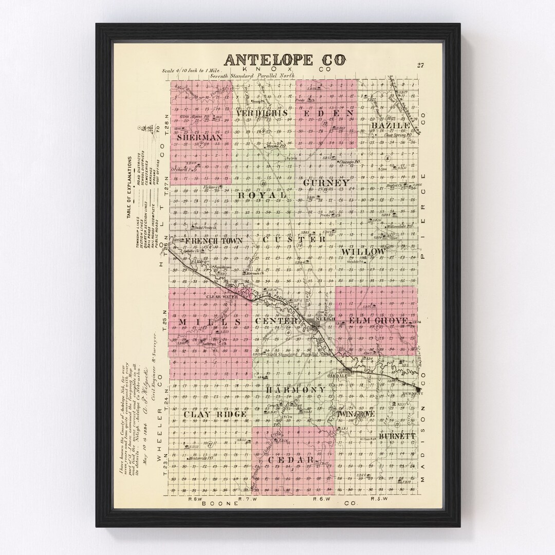 Antelope County Map 1885, Vintage Antelope County Map, Old Antelope ...