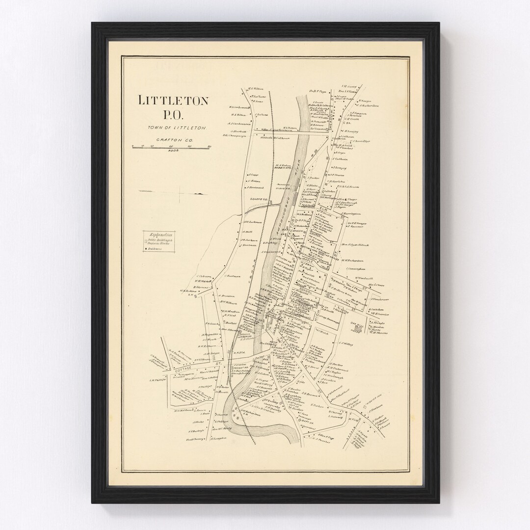 Littleton Map 1892, Vintage Littleton Map, Old Littleton New Hampshire ...