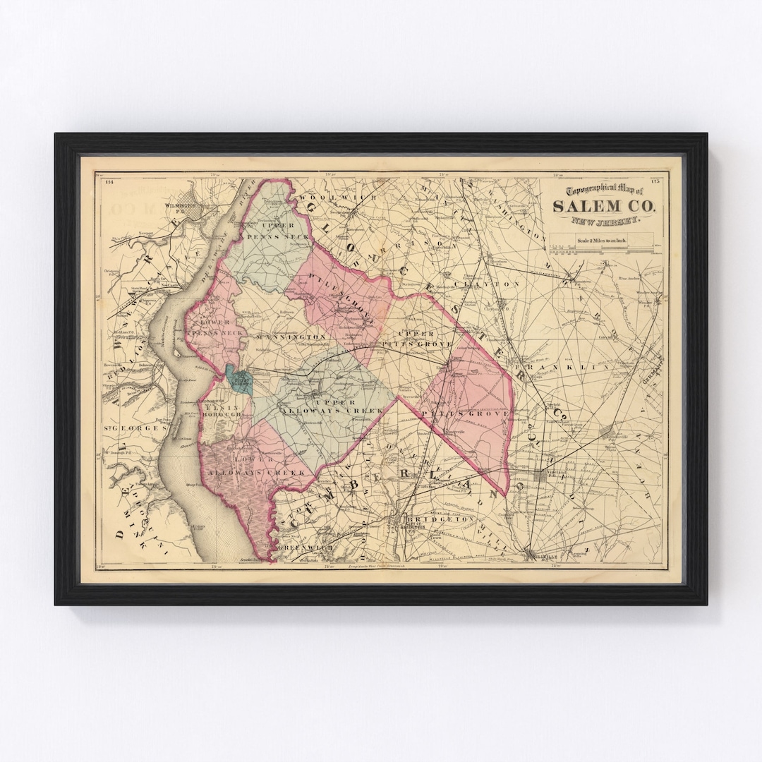 Salem County Map 1872, Vintage Salem County Map, Old Salem County New ...