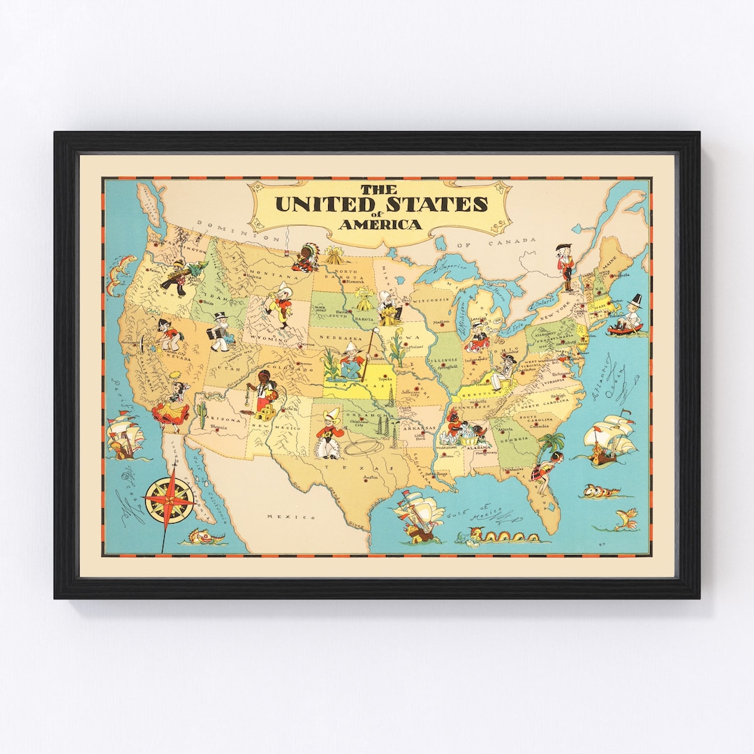 United States Map 1935, Vintage United States Map, Old United States ...