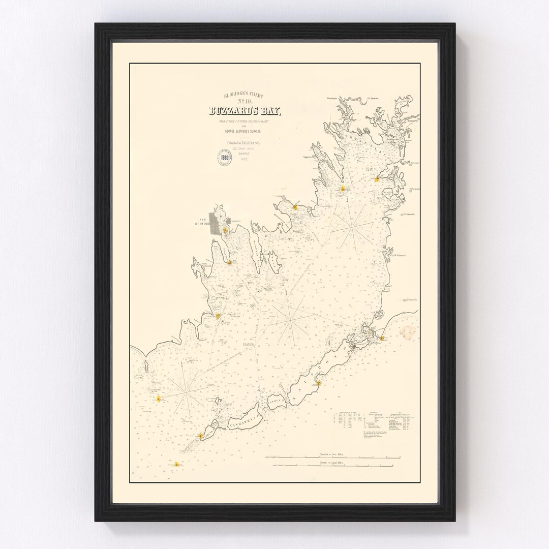 Buzzard Bay Map 1882, Vintage Buzzard Bay Map, Old Buzzard Bay Art ...