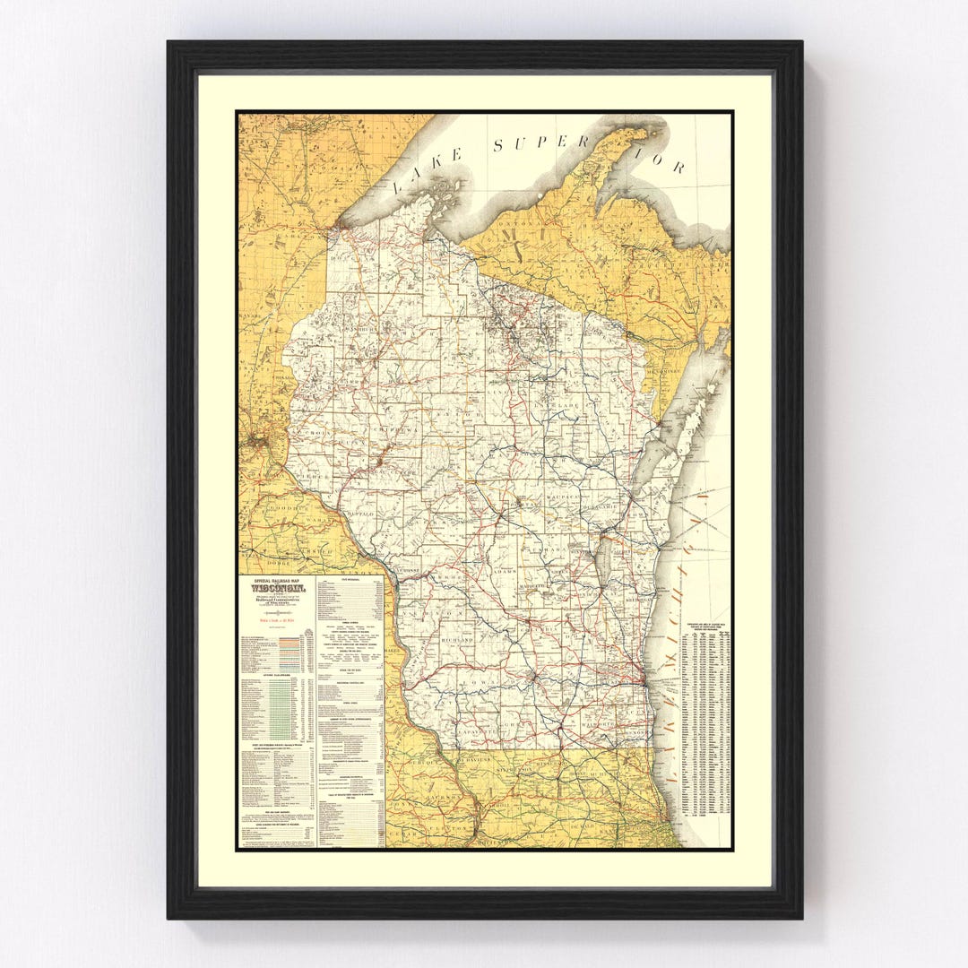 Wisconsin Map 1908, Vintage Wisconsin Map, Old Wisconsin Art, Wall Art ...