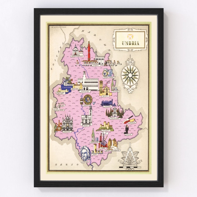 Umbria Italy Map 1938 - Old Map of Umbria Italy Italy Art Vintage Print ...