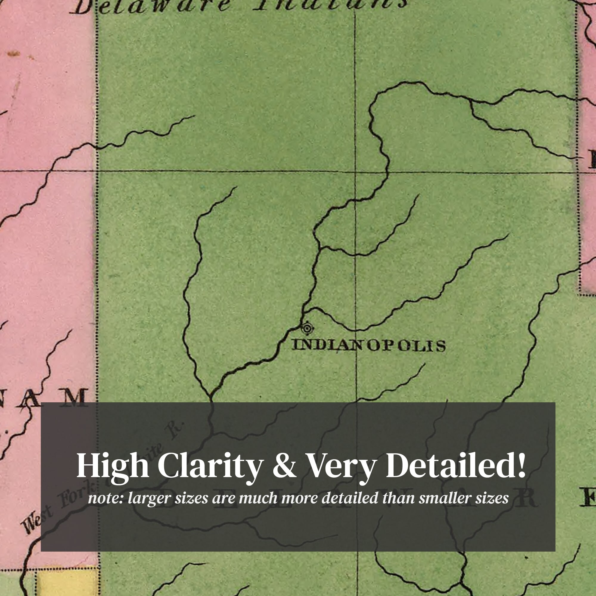 Indiana Map 1824 Old Map of Indiana Art Vintage Print Framed - Etsy