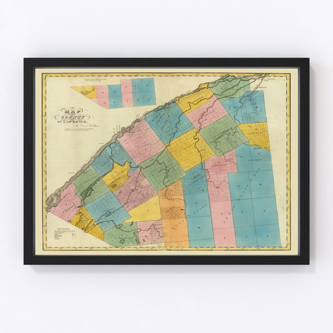 St. Lawrence County Map 1829, Vintage St. Lawrence County Map, Old St ...