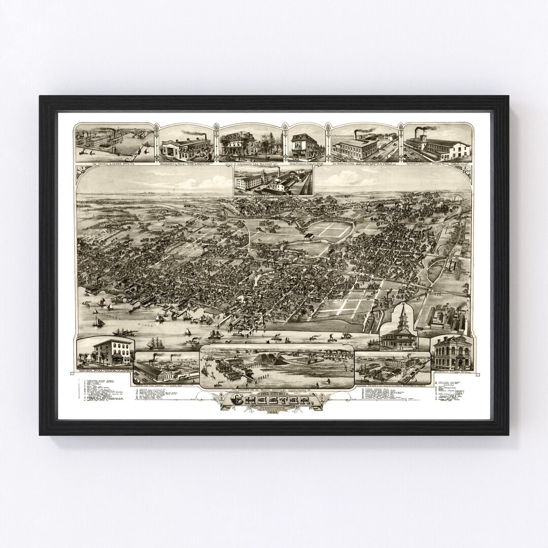 Mapa de Chester 1895, mapa antiguo de Chester, arte antiguo de Chester ...