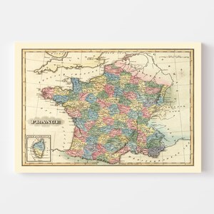 France Map 1823 Old Map of France Art Print Framed Wall Art Vintage ...