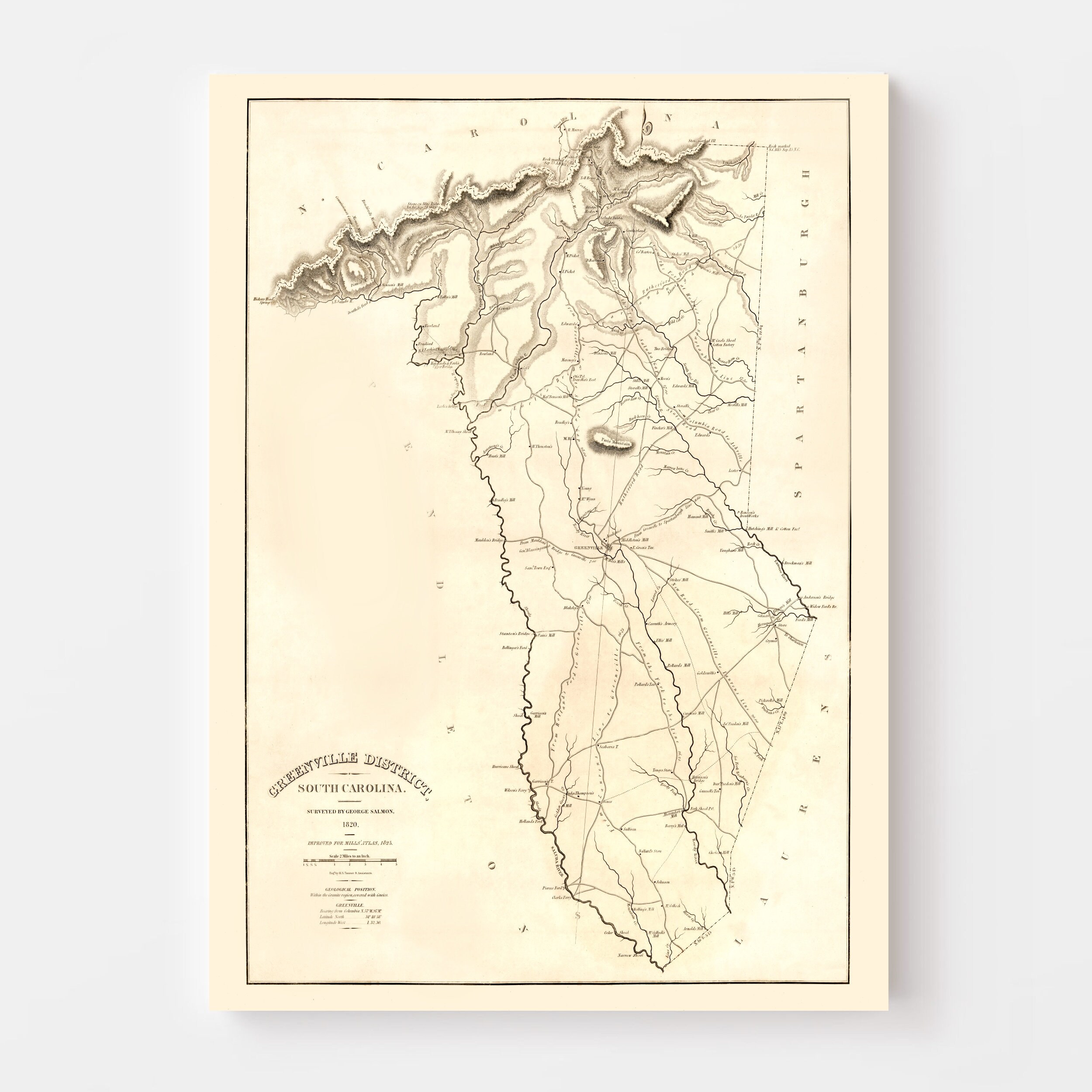 Greenville District County Map 1825, Vintage Greenville District County ...