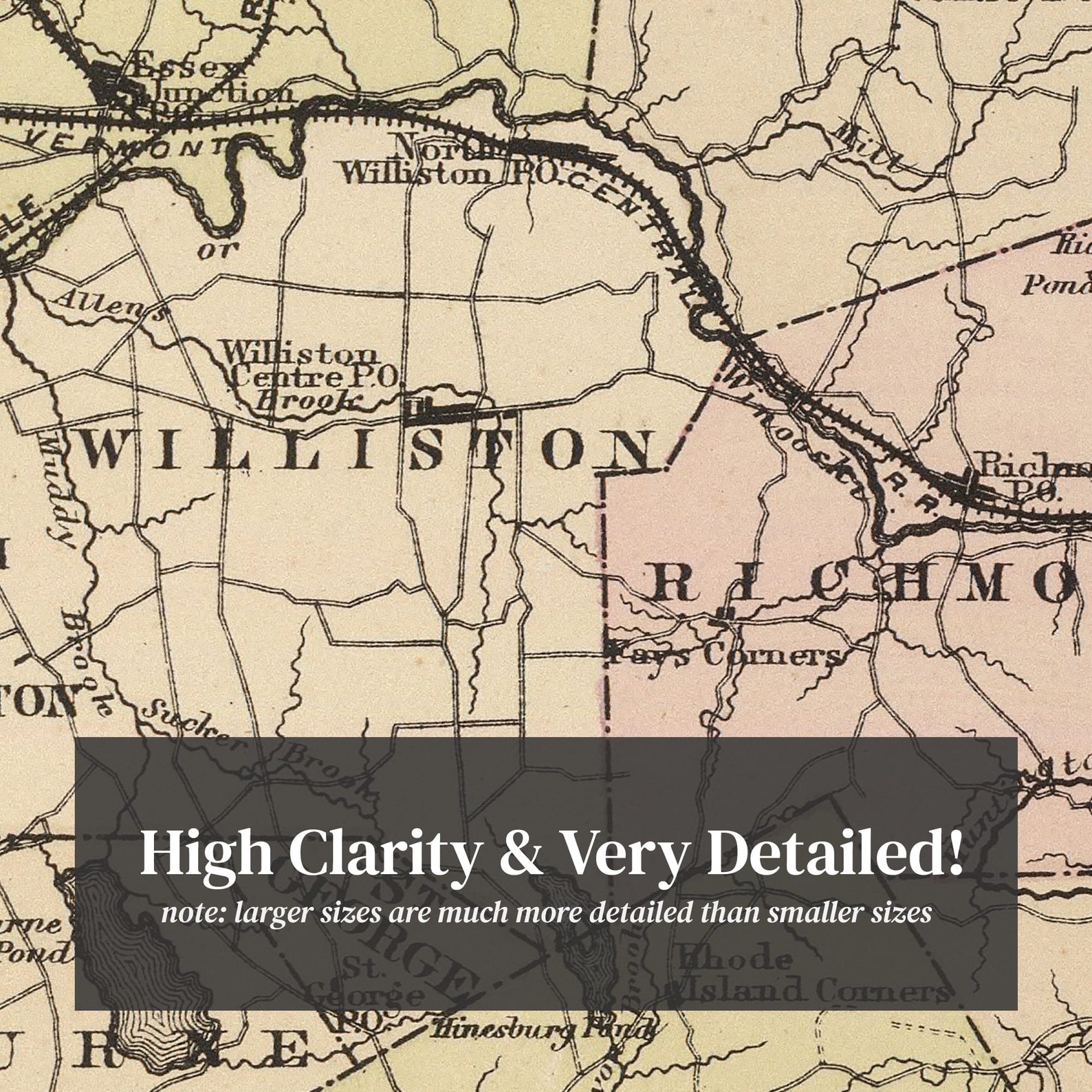 Chittenden County VT Map 1876 Old Map of Burlington Vermont - Etsy