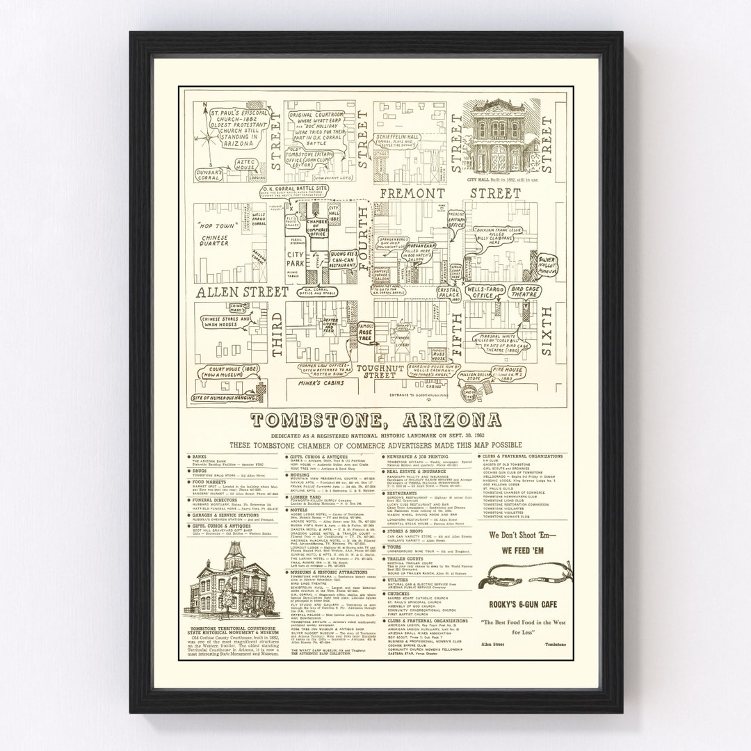 Tombstone Map 1962 - Old Map of Tombstone Arizona Art Vintage Print ...