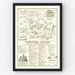 Tombstone Map 1962 - Old Map of Tombstone Arizona Art Vintage Print ...