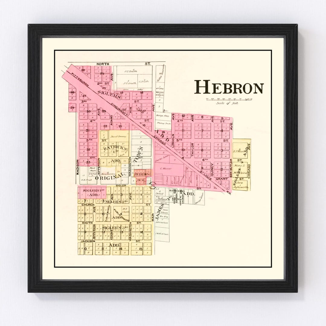 Hebron Map 1895, Vintage Hebron Map, Old Hebron Indiana Art, Wall Art ...