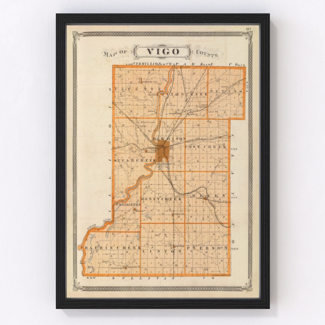 Vigo County Map 1876, Vintage Vigo County Map, Old Vigo County Indiana ...